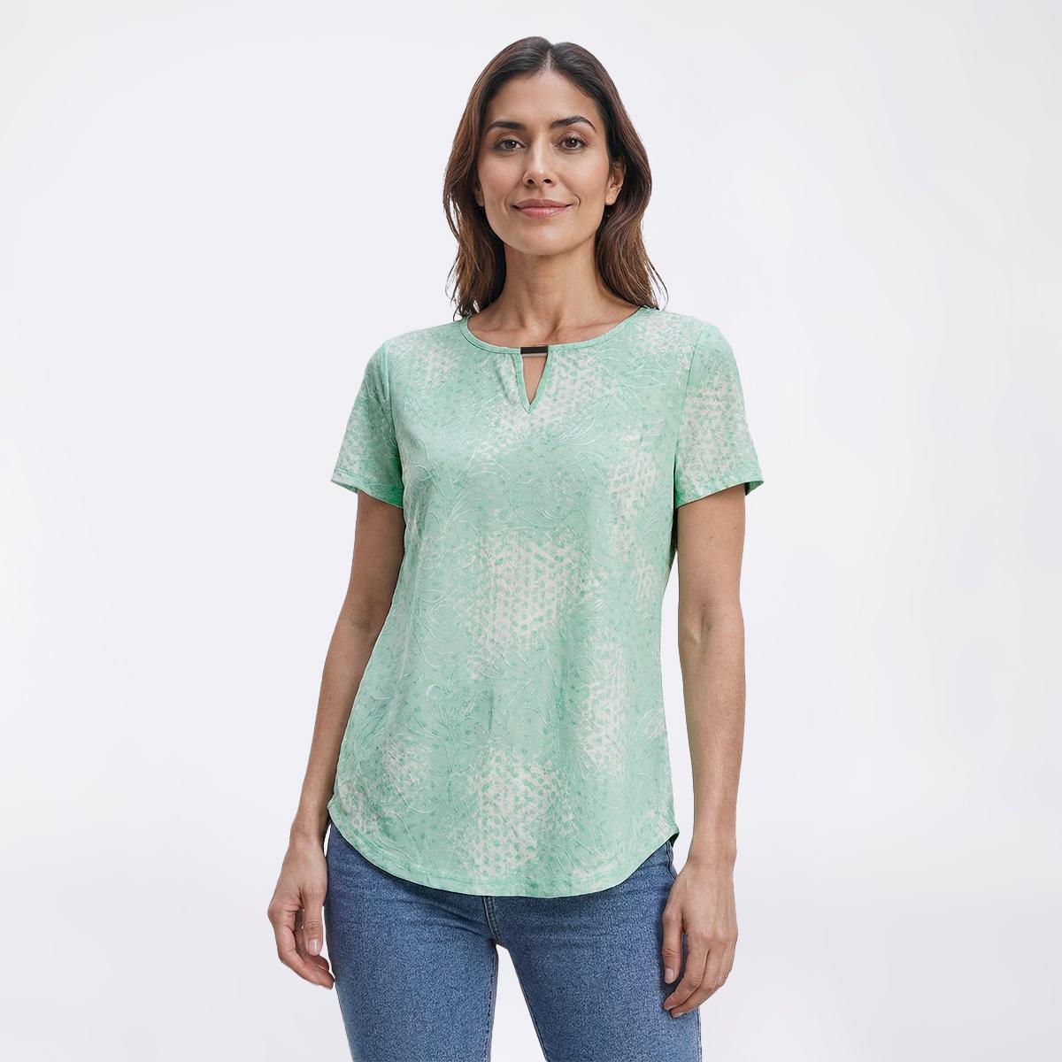 Click here for Womens Notations Abstract Dot Jacquard Keyhole Nec... prices